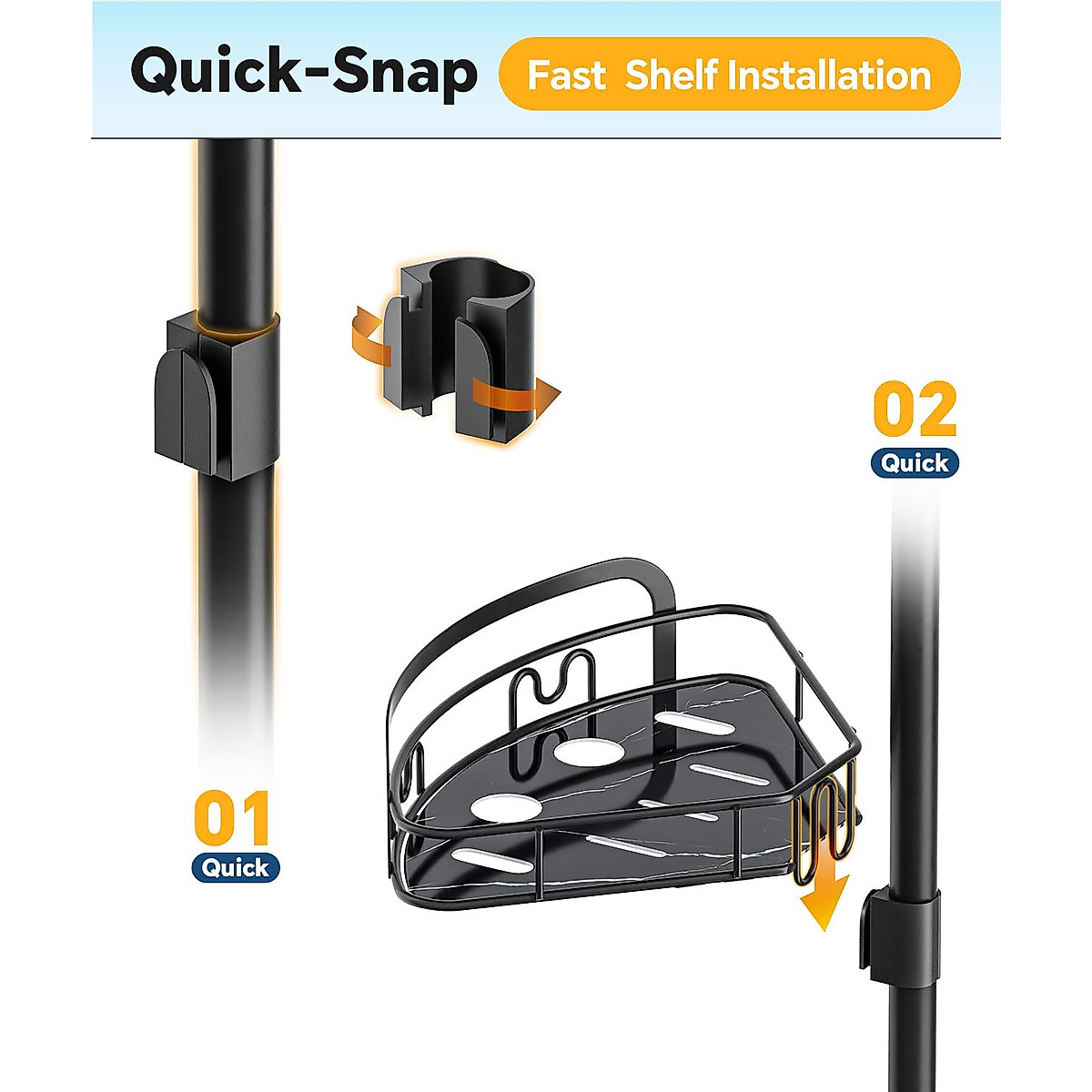 EUHOME Shower Caddy Tension Pole, Corner Shower Caddy Tension Rod 4 Adjustable Shelves Standing Shower Caddy for Bathroom Organizers Storage, Black