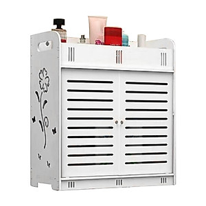 Hesitroad Bathroom Cabinet,Self-Adhesive Vent Doors Shelf Multi-Grid Tiers Hollow Flower Pattern Wall Mounted Bathroom Storage Rack for Living Room Kitchen Dining Room White