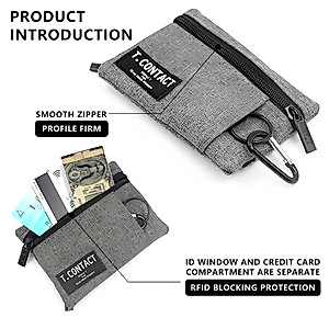 T.CONTACT Lanyard Pouch Coin Purse Wallets Hoodswop Id Holder Keychain Zip Id Case Card Holder Wallet for Men Women Boys Girl Men Change Purses Mens Coin Pouch (Gray, 1.0)