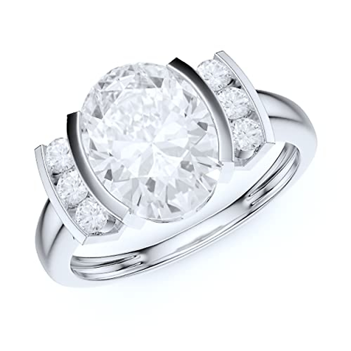 PRSTANI 10K White Gold Half Bezel Set 8x10mm 3CT Simulated Oval Cut Diamond Engagement Ring Promise Ring (6.5)