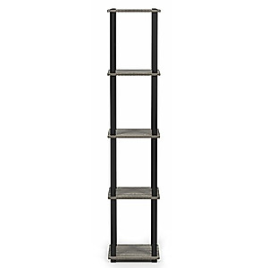 FURINNO Turn-S-Tube 5-Tier Corner Square Rack Display Shelf, French Oak Grey/Black
