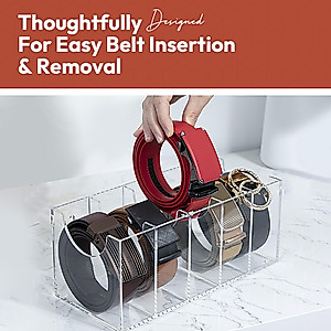 PROKTIK Acrylic Belt Organizer - 5 grid Belt Holder – Wall Mount Belt Storage – Tie and Belt Organizer for Closet and Drawer – Belt Display - Organizer for Belts, Ties, Watches, Cosmetics, Underwear