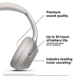 Sony WH1000XM3 Noise Cancelling Headphones : Wireless Bluetooth Over the Ear Headset – Silver (2018 Version)