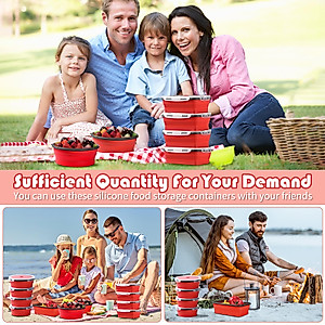 Dandat 10 Pcs 27 oz Large Silicone Collapsible Food Storage Containers with Airtight Lids Stacking Meal Lunch Containers for Kitchen, Travel, Microwave Freezer Dishwasher Safe(Grey, Red)