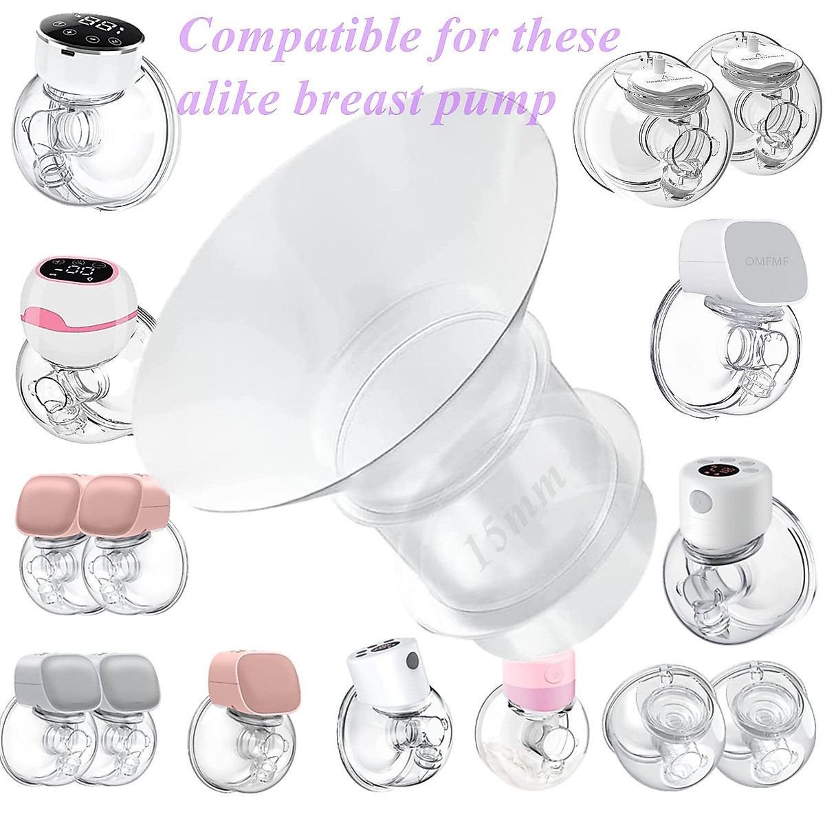 Mayyatt Pump Parts Flange Inserts 15mm 2pcs Soft Silicone Trumpet Accessories Well Fit 24mm Wearable Hand Free Breast Pump s9 s12 pro Pump Flange