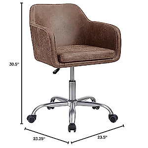 Benjara Leatherette Metal Frame Swivel Office Chair with Sloped Armrests, Brown