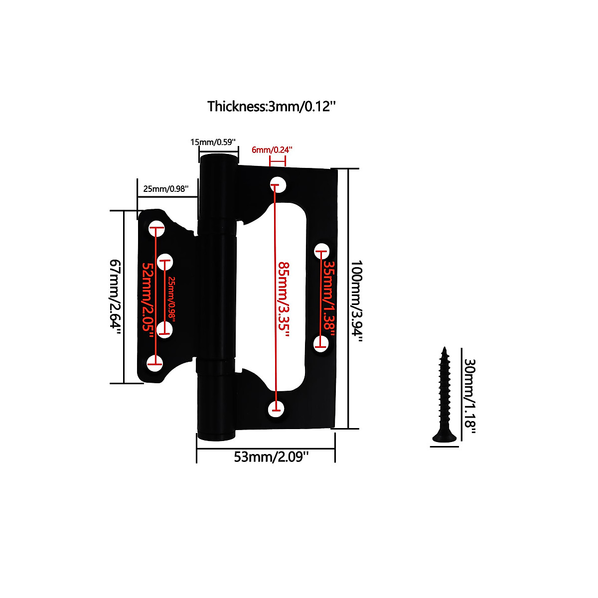 Non-Mortise Door Hinges,TTZEZE SUS304 Door Hinges,Mute Smooth Interior Door Hinges,Brushed Gatehouse Door Hinges,Black, Thickness:3mm/0.12'' - 6 Pack