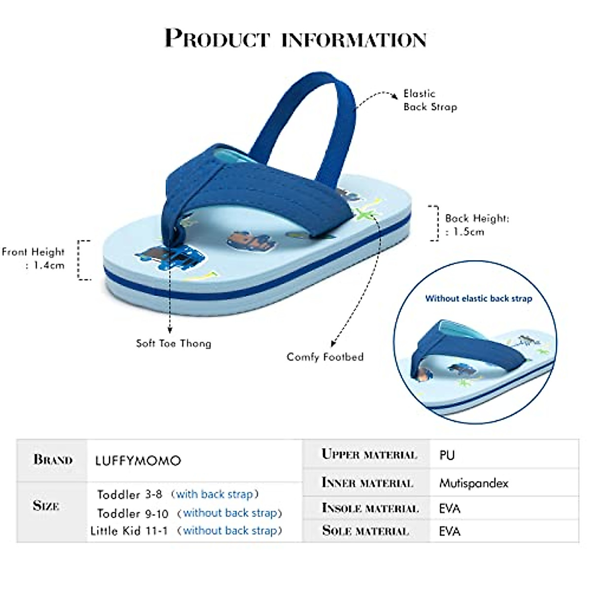 Luffymomo Unisex Kids Open-Toe Sandals Summer Beach Water Slides Flip Flops(Toddler/Little Kid)(3 Infant Royal Blue & Lt Blue)