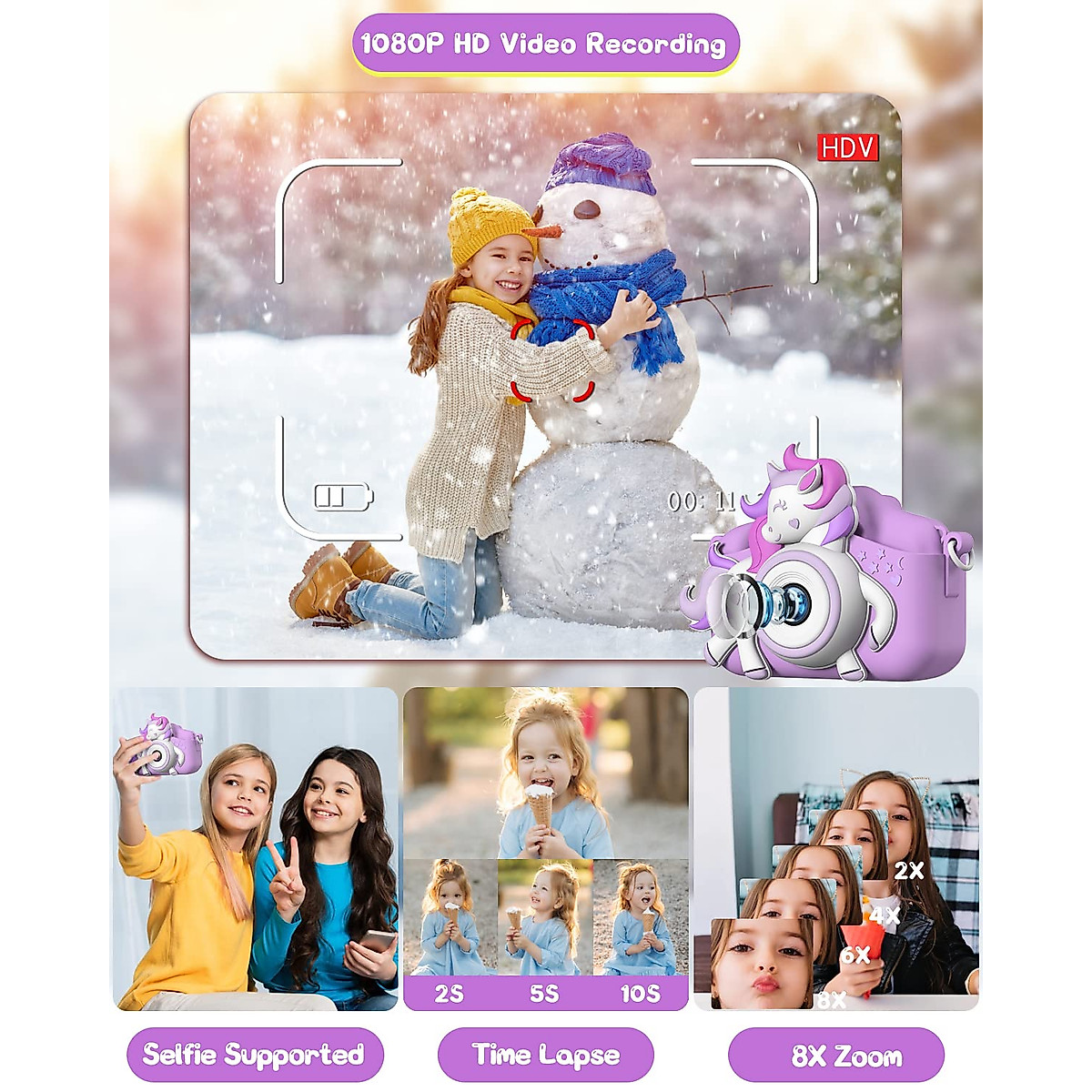 Kids Camera for 3-8 Years Old Toddlers Childrens Boys Girls Selfie Camera 20.0 MP HD 1080P IPS Screen Dual Digital Toy Camera for Kids Christmas Birthday Gifts