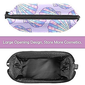 Double Layer Cosmetic Bag Travel Makeup Organizer with Brush Compartment, Roomy Toiletry Bag Makeup Brush Bags for Women and Girls - Beautiful Rainbow Peal Shell