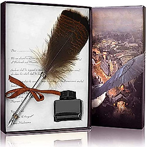 SpyShop Owl Feather Quill Pen with Ink set Writing Dip Ink Pens -Writer Pen Vintage Feather Calligraphy Pen Gift Set for Kids Beginners