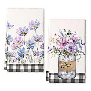 GEEORY Spring Kitchen Towels for Spring Decor Flower Vase Dish Towels 18x26 Inch Ultra Absorbent Bar Drying Cloth Bloom Sign Hand Towel for Kitchen Bathroom Party Home Decorations Set of 2