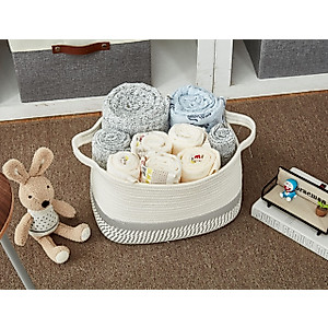 DECOMOMO Woven Baskets for Storage | Large Decorative Cotton Rope Basket for Organizing Baby Toy Book Nursery Kids Laundry Organizer 15" x 11" x 10" (Grey, Large – Set of 3)