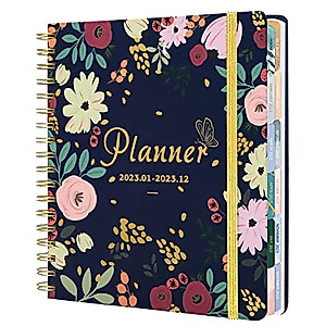 2023 Planner - Weekly & Monthly Planner 2023 with Stickers, Dated Jan 2023 - Dec 2023, 8.9" x 9.3", 12 Month Hardcover Planner for Women, Daily Spiral Agenda with Tabs, Laminated Dividers, Flower