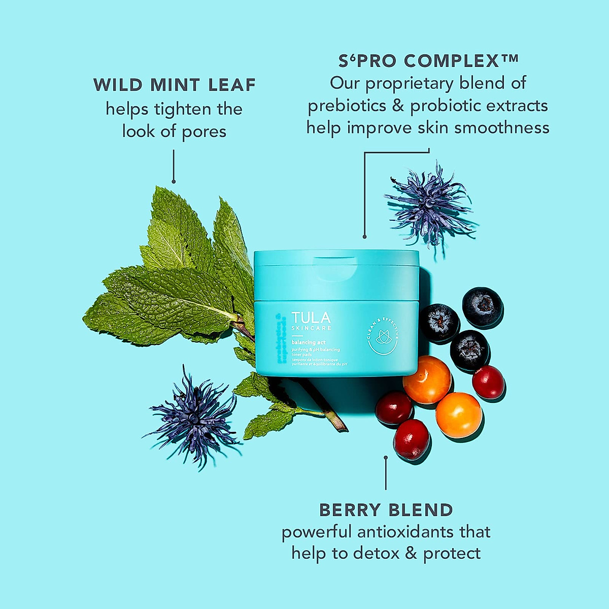 TULA Skincare Balancing Act Purifying & pH Balancing Biodegradable Toner Pads 60 pads/container