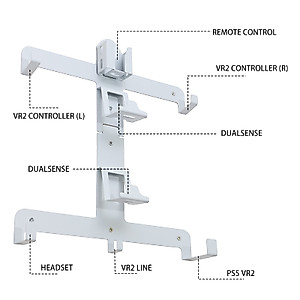 PS VR2 Wall Mount Kit, All in One Solid Metal Wall Mount Kit for PS VR2 Headset, PS VR2 Controllers, PS5 Controllers, PS5 Headphone and PS5 Media Remote - White