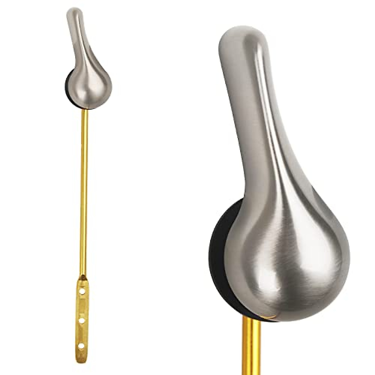 Opzour Universal Toilet Handle Replacement Kit, Brushed Nickel Toilet Flush Handle with Nut Lock and Stainless-Steel Flapper Chain, Front Mount Toilet Flush Lever Fits Most Standard Toilet Tanks