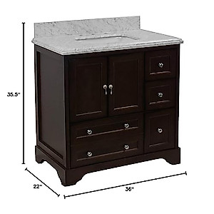 Madison 36-inch Bathroom Vanity (Chocolate/Carrara): Includes Chocolate Cabinet, Authentic Italian Carrara Marble Countertop and White Ceramic Sink