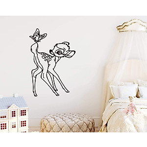 Makeyes Bambi Wall Deer Butterfly Vinyl Sticker Decals for Kids Bedroom Nursery Living Room Interior Decorations Designs Art Mural YMX55 (Black, 39X57CM)