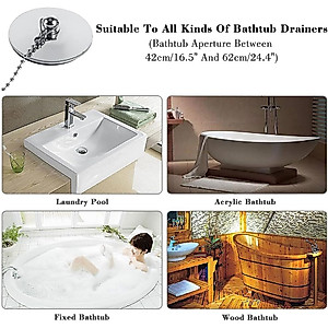 Bathtub Drain Stopper,Chrome Bathroom Bathtub Drain Cover Stopper Solid Metal Waste Plug with Chain Kitchen Sink Stopper Hair Drain Strainer