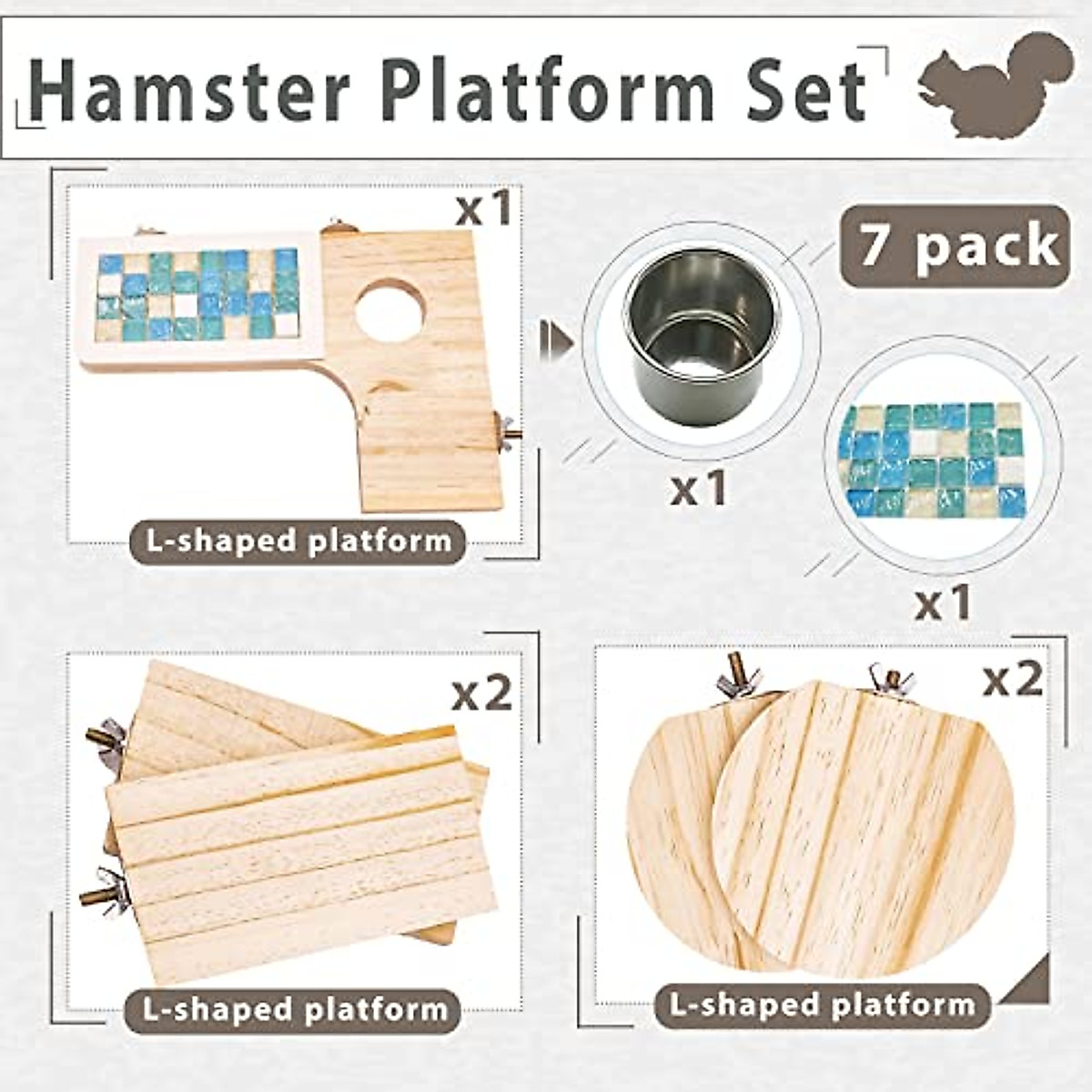 kathson 7 Pcs Dwarf Hamster Wooden Platform Natural Guinea Pig Springboard Chinchilla Toys for Mice Squirrel and Small Animal