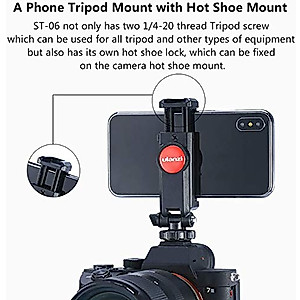 ULANZI ST-06 Camera Hot Shoe Phone Holder Flexible Phone Tripod Mount Adapter w Cold Shoe Mount for Microphone LED Light for DJI Ronin SC iPhone Samsung Canon Nikon DSLR Camera Ring Light Photography