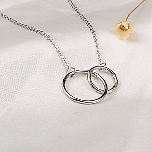 Jude Jewelers Stainless Steel Friendship Eternity Necklace Double Circle Interlocking Infinity (Silver)