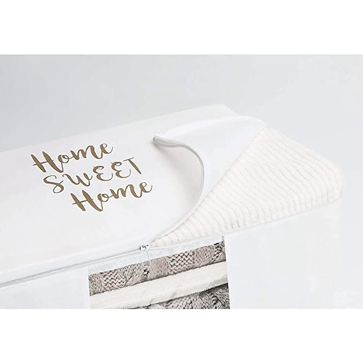 STUFF & THINGS 2 Pack PVC Storage Bags for Bedroom, Clothes and Blanket Organizer, Double Zipper Organization Bag, Foldable Fabric Boxes Laundry Room, Large Capacity Comforter Bag (2 White)