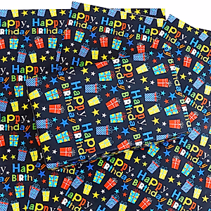 BOLIANNE Birthday Wrapping Paper Sheets - Colorful Happy Birthday Gift Wrap Paper for Boys Girls Kids Men Women - Gift Wrapping Paper for Holiday - 3 Sheets, 20 X 29 Inch, High Gloss
