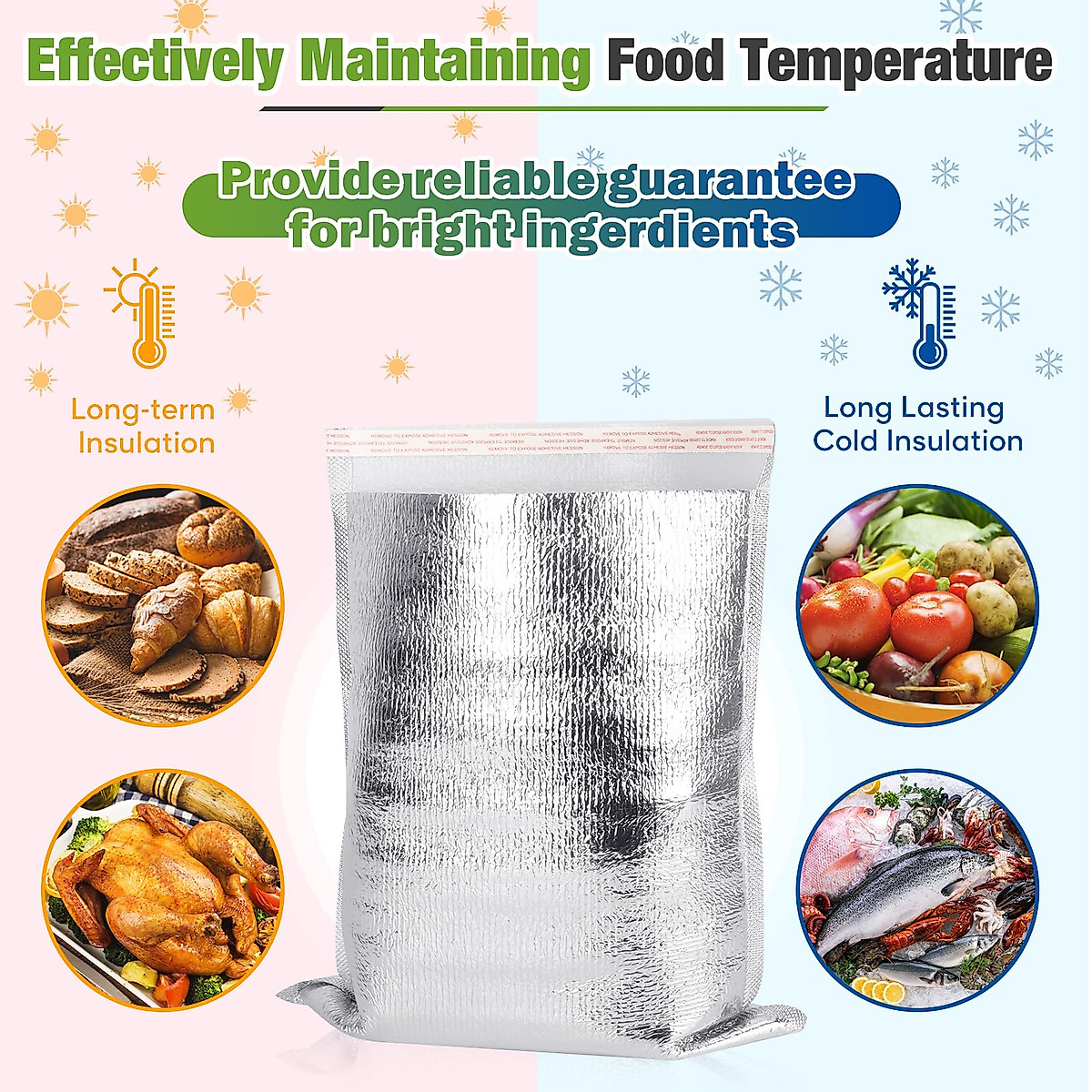 QLOUNI 25 Pcs Reusable Insulation Bags Self-seal Thermal Box Liners Metalized Box Liners Lunch Food Box Packing Pouches Insulation Lining Waterproof Insulation Grocery Delivery Package, 11.8"x13.8"