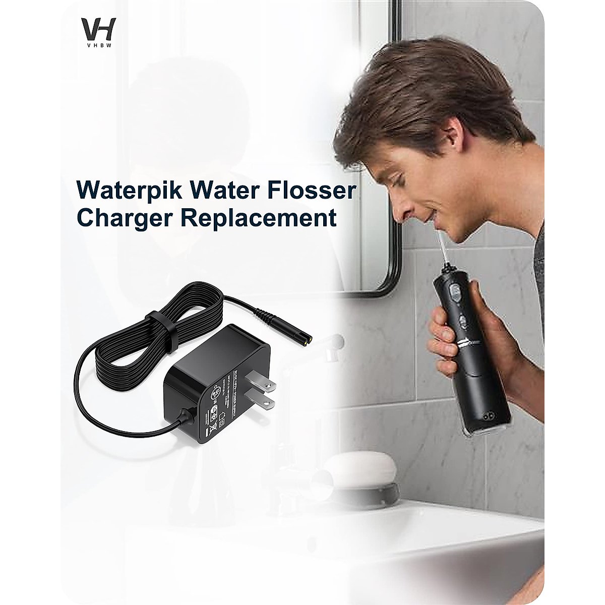 VHBW for Waterpik Replacement Charger, Compatible with Waterpik WP360 WP360W WP462 WP462W WP450 WP450W Water flosser Power Cord