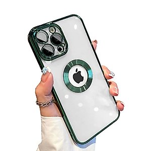 LOOBIVAL Compatible with iPhone 13 Pro Max Case with Camera Lens Protector,Logo View for Women Men, Soft Clear Back Cover, Luxury for iPhone 13 Pro Max Phone Cases (iphone13proMax, Green)