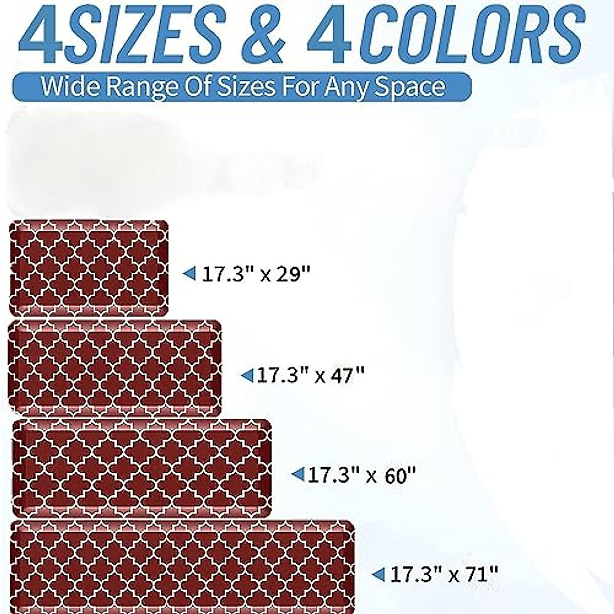 VRINO 0.47 InchThick Kitchen Floor Mat ， Waterproof, Non Slip, Comfortable Standing Kitchen Memory Foam Floor Mats ， for Kitchen, Office, Sink,Red-17.3×47""