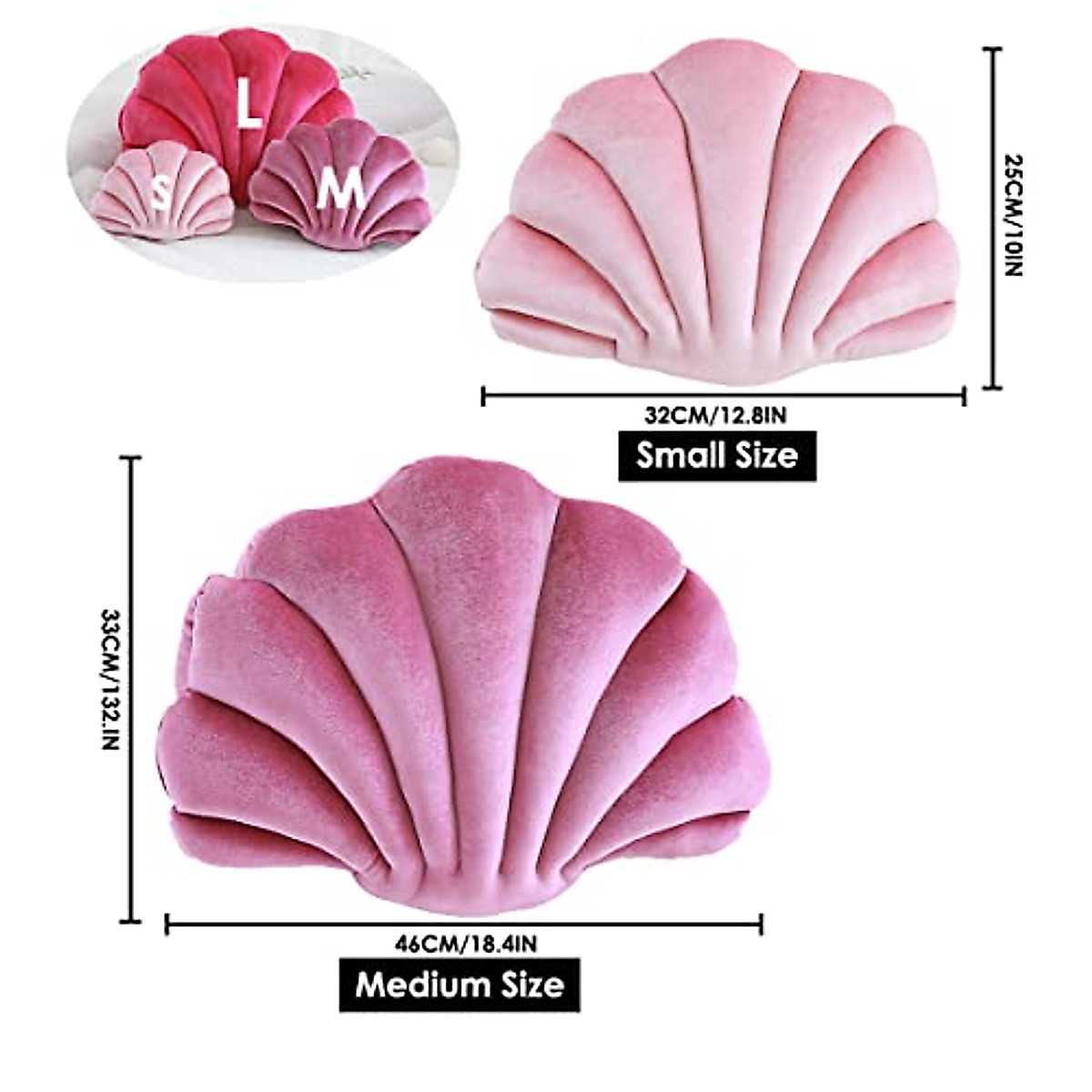 Patty Both Seashell Decorative Pillow Velvet Seashell Throw Pillow, Sea Shell Shaped Throw Pillow Decorative Pillows for Bed Couch Home Office Decor (Pink, Small(12.8*10in 0.3kg))