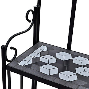 xiannv Plant Stand Display Black White Mosaic Table, Patio Table Decor, Mosaic Table Outdoor, Mosaic Plant Stand Pattern