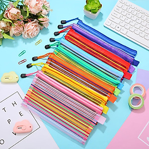 Leelosp 80 Pcs Mesh Zipper Pencil Pouch Bulk Multicolor Kids Pencil Storage Pouch Multipurpose Cosmetics Bags Toiletry Bags for Office School Travel (Elegant Color)