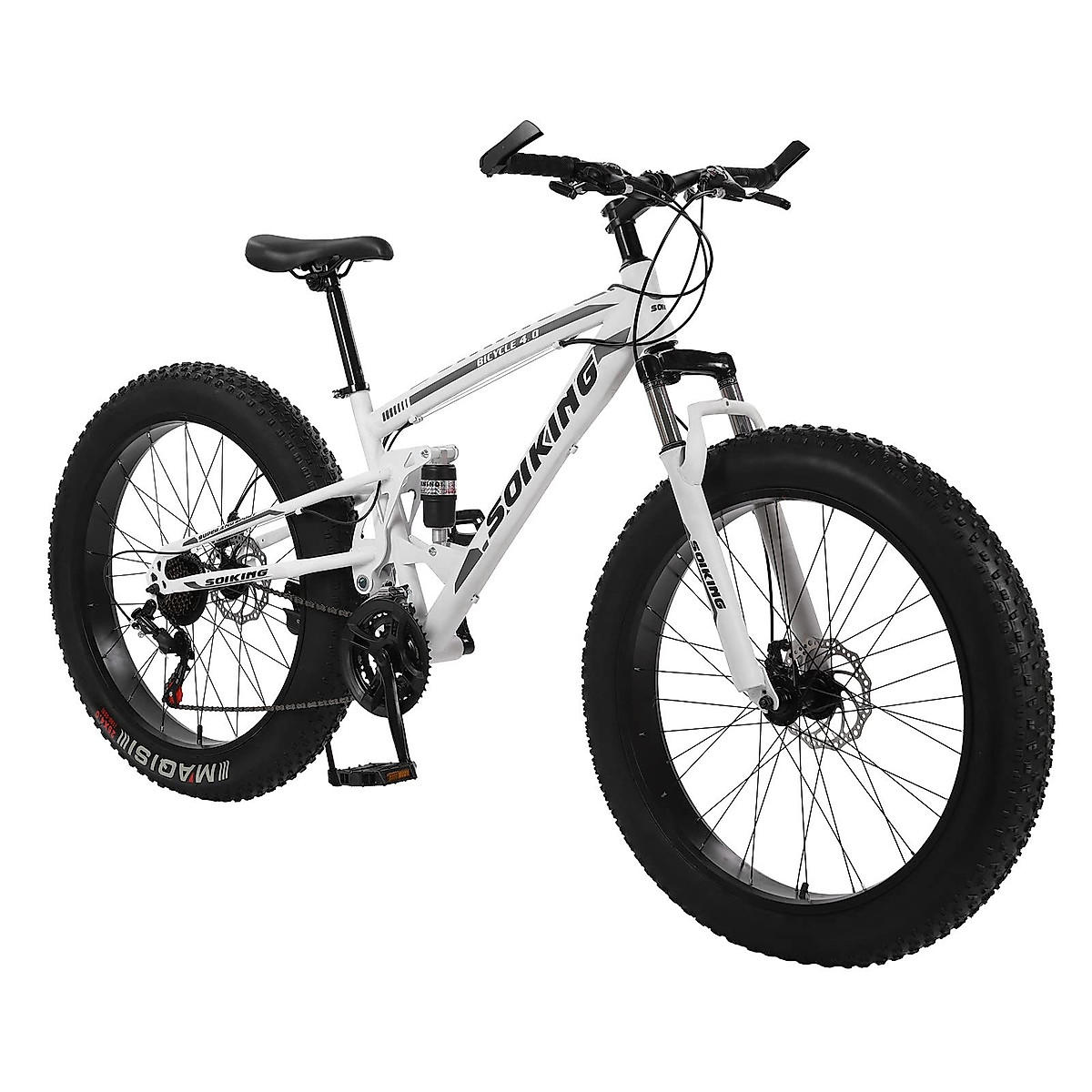Fat Tire Mountain Bike, 26'' 21 Speed Outdoor Snow Beach Hybrid MTB Racing Bikes for Adult Women Men, Comfort Complete Cruiser Bicycle, Lightweight City Commuter Road Cycling, Dual Disc Brakes (F)