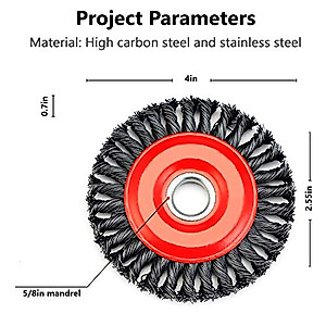 TILAX Wire Wheel Brush, Knotted Twist Wire Wheel for Angle Grinder with 5/8 Inch Arbor, 4 Inch Diameter and 0.019 Inch Carbon Steel Wire for Heavy-Duty Use of Various Metals