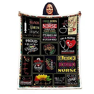 Nurse Gifts Nurse Christmas Birthday Gifts Throw Blanket, Retirement Gifts,RN Gifts for Black Nurses,Nurse Gifts for Women,School Nurse Gifts,Soft Fluffy Sherpa Warm Throw Blankets for Bed Office