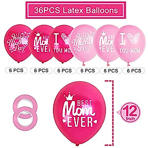 Happy Mother's Day Balloons Party Decorations Supplies - 48PCS Latex 12inch Mothers Day Party Supplies - Best Mom Ever Party Decorations