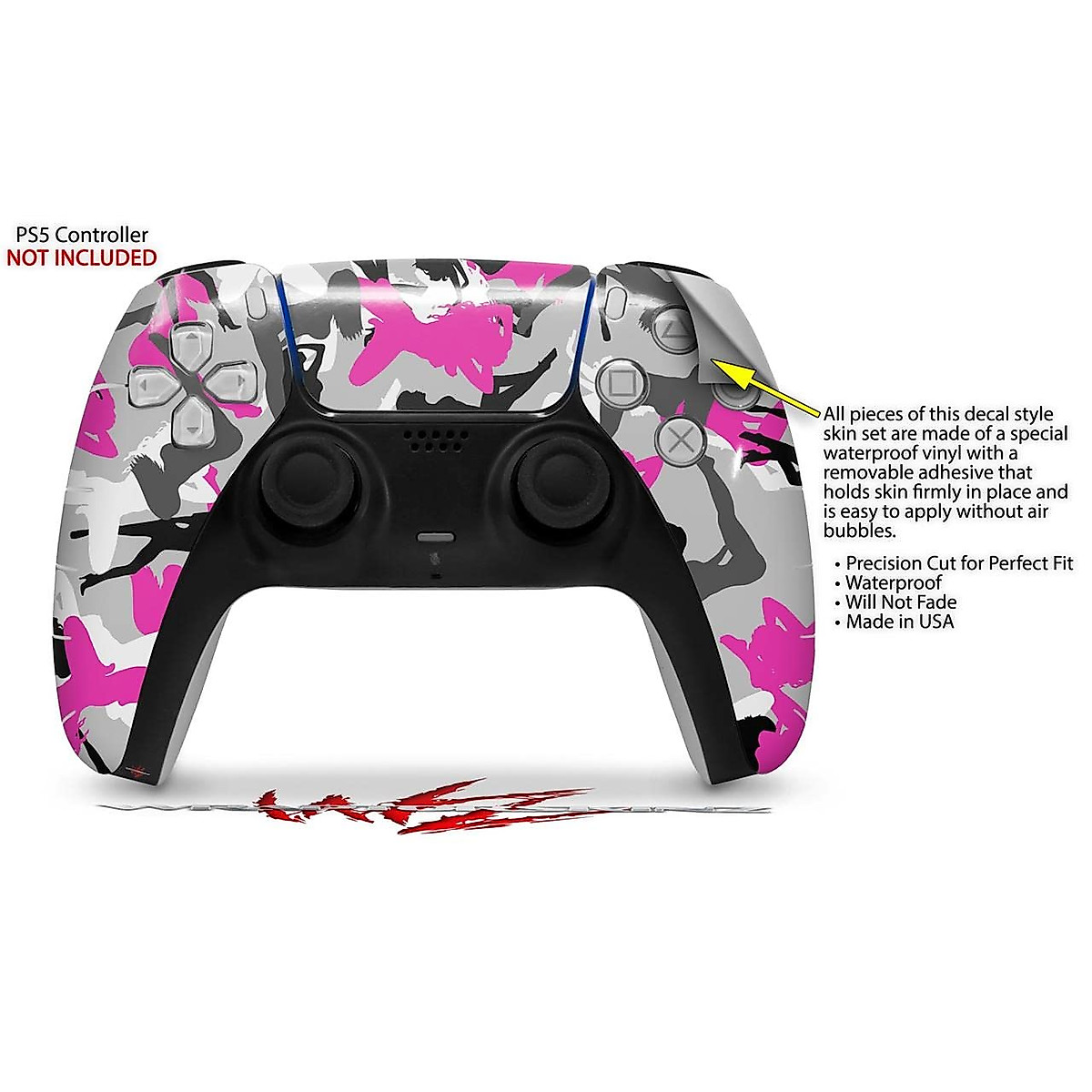 WraptorSkinz Skin Wrap compatible with Sony PS5 DualSense Controller Sexy Girl Silhouette Camo Hot Pink Fuschia (CONTROLLER NOT INCLUDED)