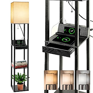 Dott Arts 【Upgraded】 Floor Lamp with Shelves,Shelf Floor Lamps for Living Room with Wireless Charger