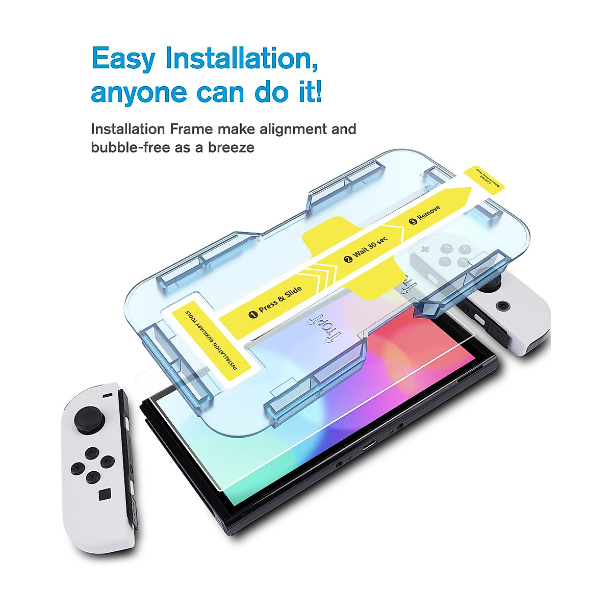 MOBDIK Tempered Glass Screen Protector for Nintendo Switch OLED Model 2021 EZ Kit, Automatic Alignment, 2 Pack