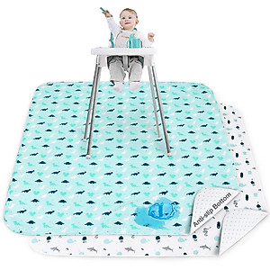 SPRINGSPIRIT Splat Mat for Under High Chair 2 Pack, High Chair Mat for Floor, Waterproof Mat, Mealtime, Playtime, Anti-Slip and Washable High Chair Mat, 42" x 46", Dinosaurs & Ocean