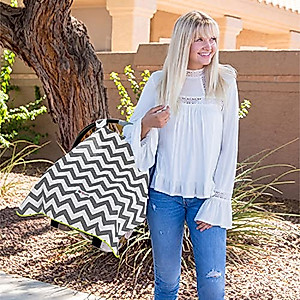 Baby Carseat Canopy Cover-Breathable Infant Car Seat Cover Helps Protect Babies-Our Baby Car Seat Covers Also Double as a Nursing Cover, High Chair Cover & Playmat-Gray Chevron with Mint Green Minky