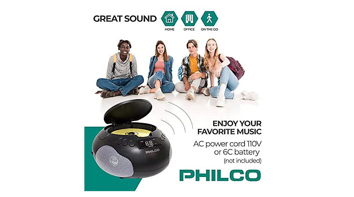 Philco Portable CD Player Boombox with Radio & Aux Input