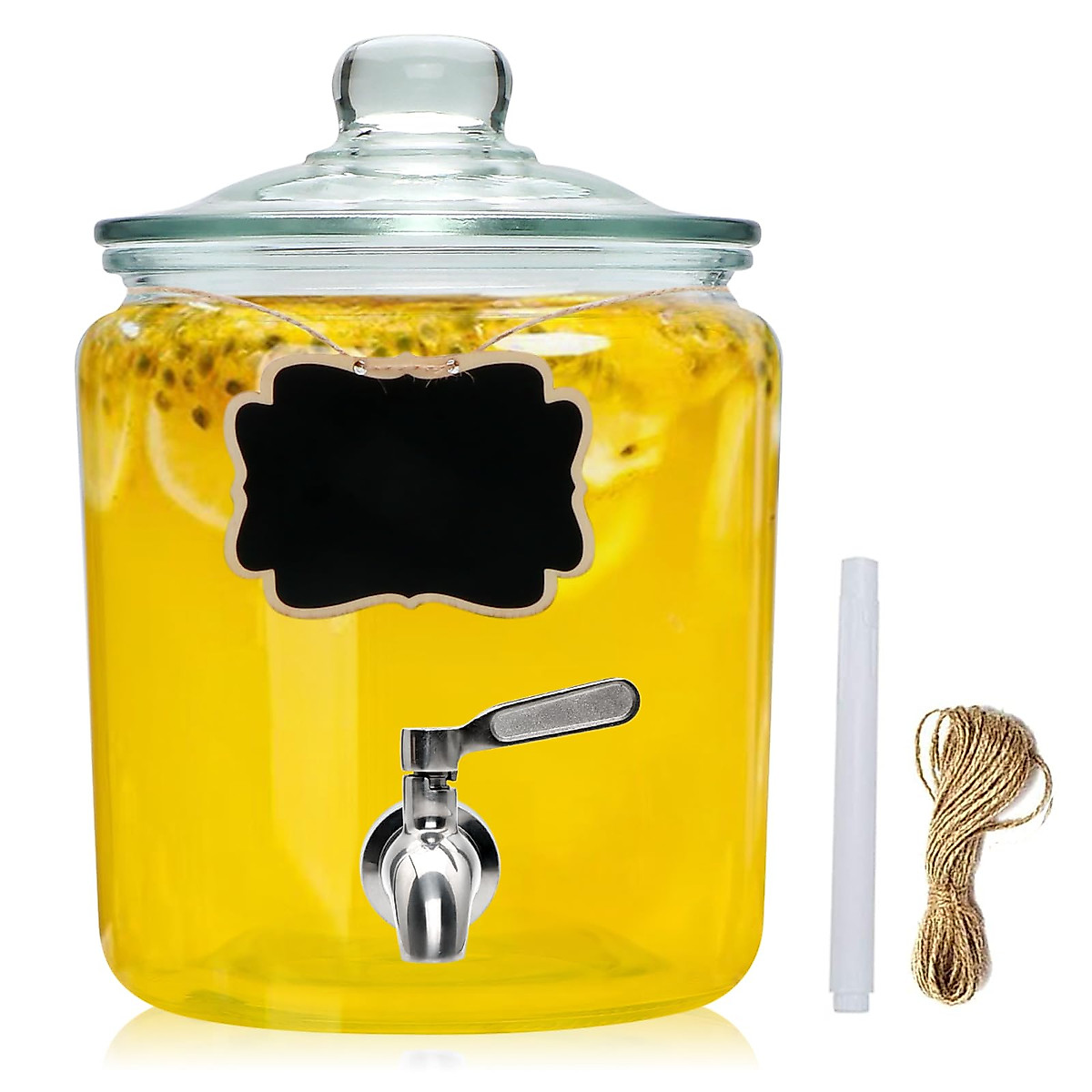 Accguan 1-Gallon Drink Dispenser,Glass Drinking Dispenser with Glass Lid,Mason Drink Dispenser for Parties, Bar, Wedding, Homemade Juice, Laundry Detergent Dispenser,Picnics, Barbecues and Daily,1 pcs