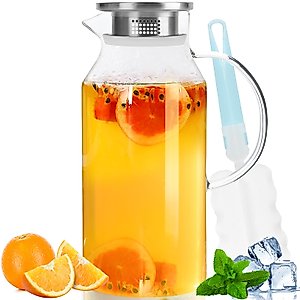 Yirilan Glass Pitcher, 2.6 Liter Water Pitcher with Lid, Large Juice Pitchers for Drinks, Glass Water Carafe, Glass Tea Jug, Beverage Pitcher