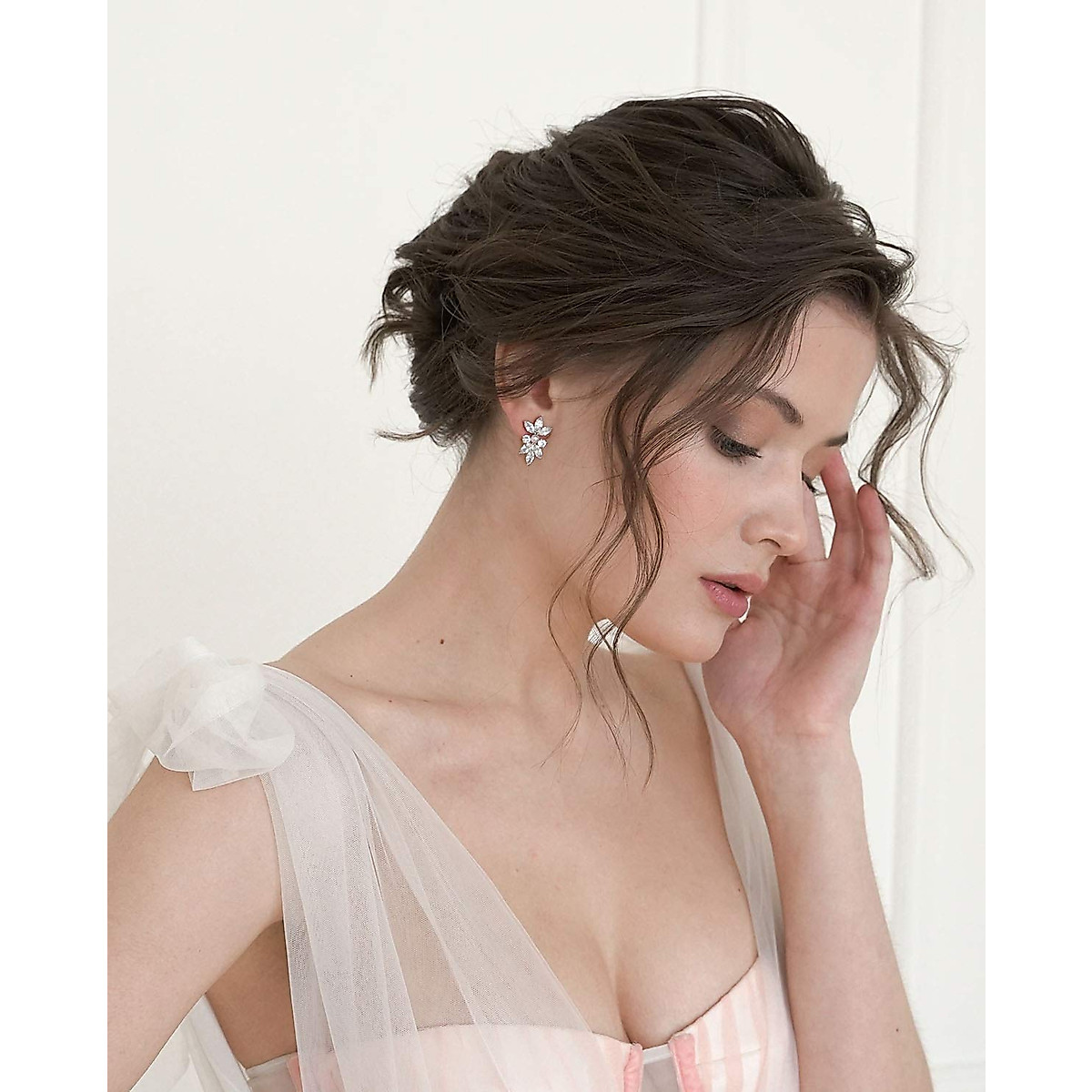 SWEETV Marquise Cubic Zirconia Wedding Bridal Stud Earrings for Brides Bridesmaids, Crystal Pearl Rhinestone Stud Earrings for Women Prom Party Jewelry Gifts, Silver