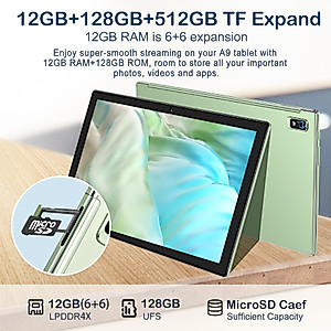 Oangcc Android 13 Tablet 10 Inch 2024 Latest with 12GB(6+6 Expand)+128GB Keyboard Mouse WiFi Bluetooth GPS 512GB Expand Support, Dual Camera Computer Tablets with Case - Green